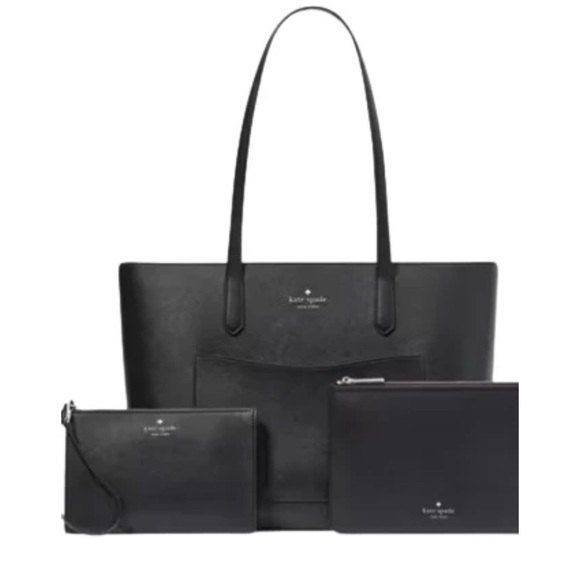kate spade | Bags | Kate Spade Staci Large Black Tote Bag Set Still In ...